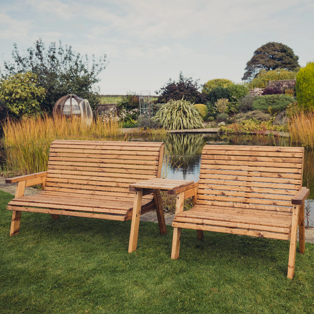Vail Wooden Garden Straight 5 Seater Bench Set In Natural ...